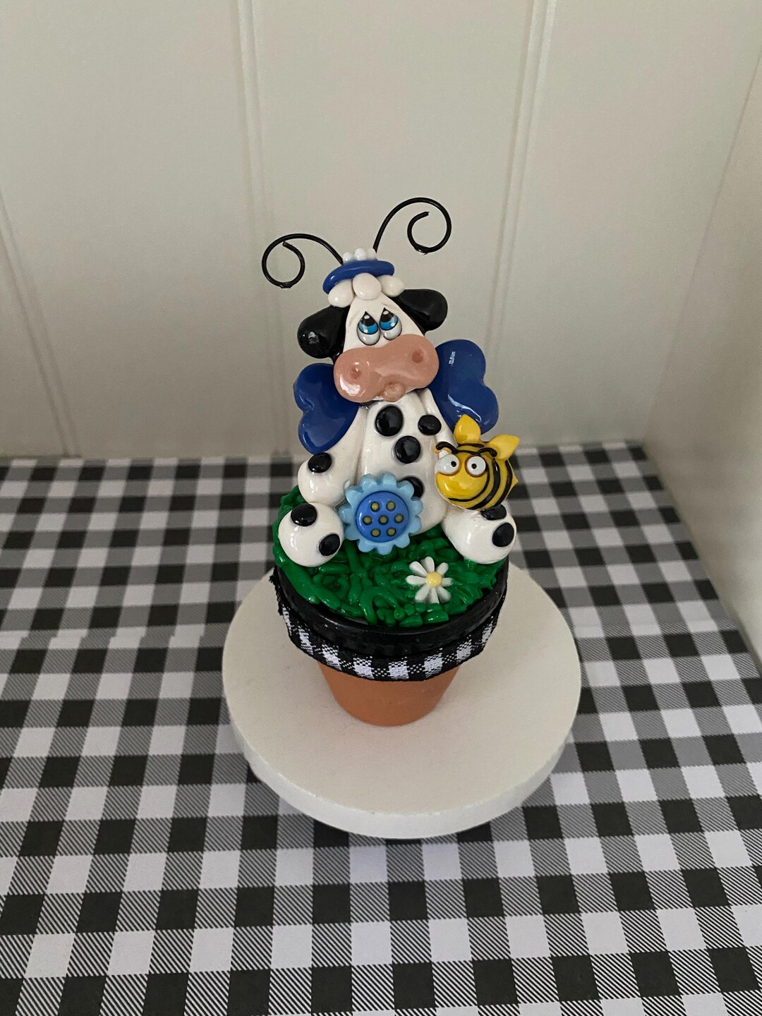 Clay Figures, Clay Cow, Cow Decor, Bee Decor, Summer Decor, Garden ...
