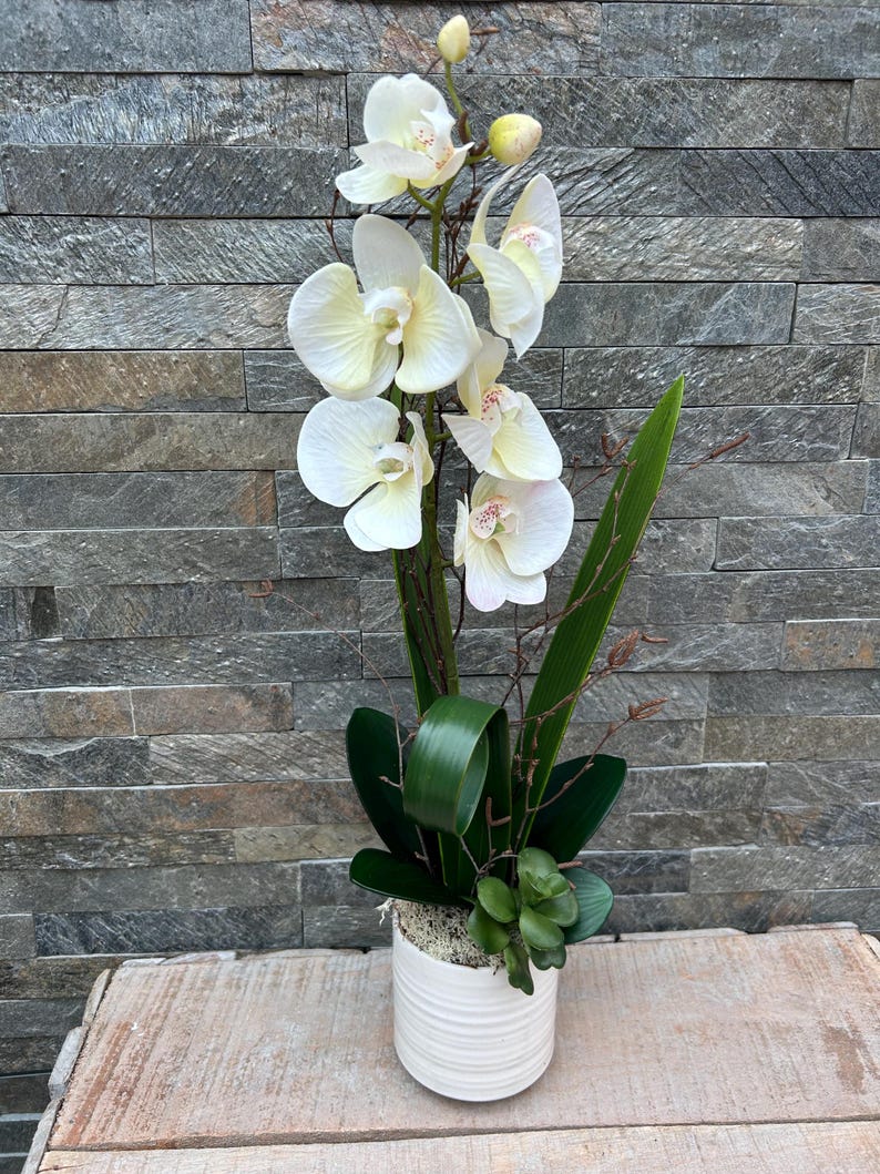 Cream Orchid Artificial Faux Silk Flower Arrangement - Etsy UK