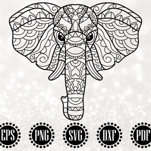 Elephant Zentangle SVG, Elephant Clipart Download, Intricate SVG File ...