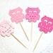 12 Pink Owls Cupcake Toppers, Valentine Cupcake Topper, Pink Owl ...