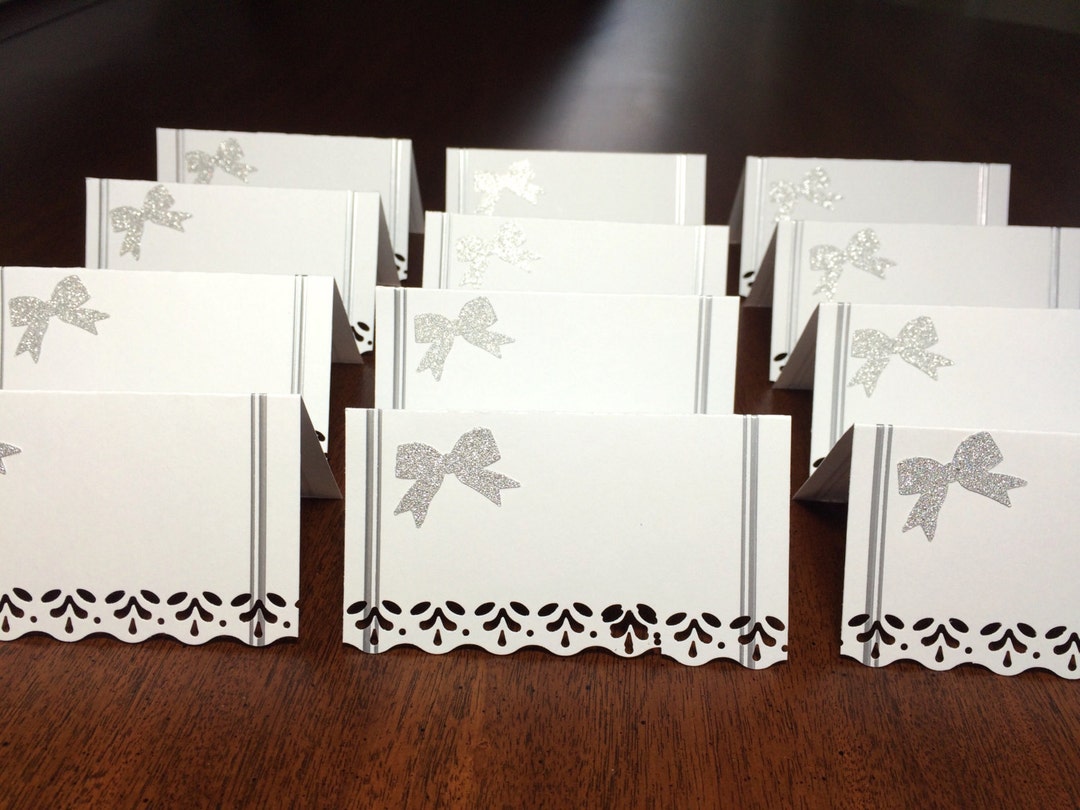 Handmade Place Cards, Glittery Bow Place Cards, Elegant Wedding Place ...