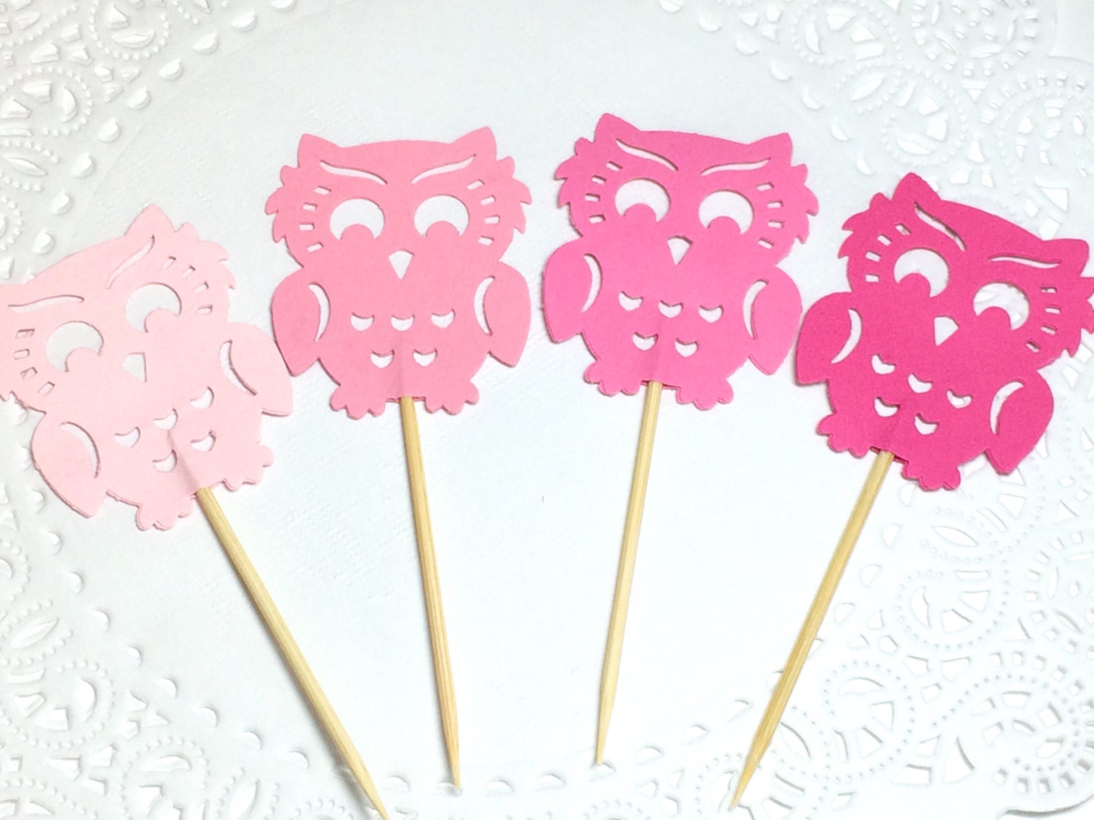 12 Pink Owls Cupcake Toppers, Valentine Cupcake Topper, Pink Owl ...