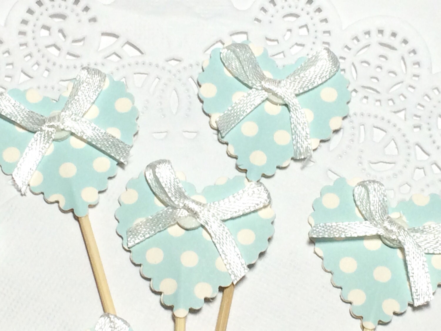 12 Hearts Blue Polkadot Cupcake Toppers Wedding Cake Toppers | Etsy