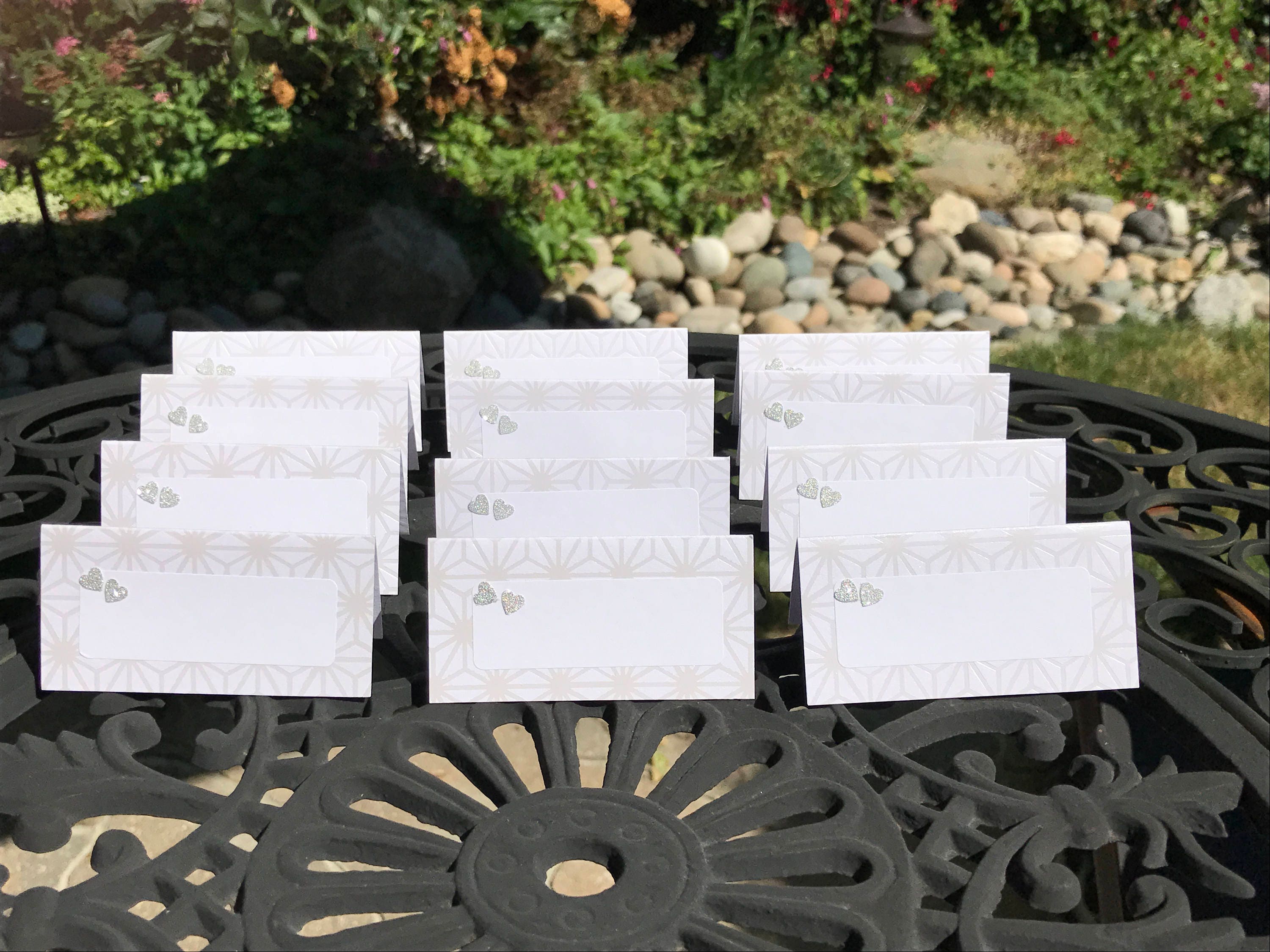Elegant Place Card, Seating Chart Card, Glittery Hearts Place Card ...