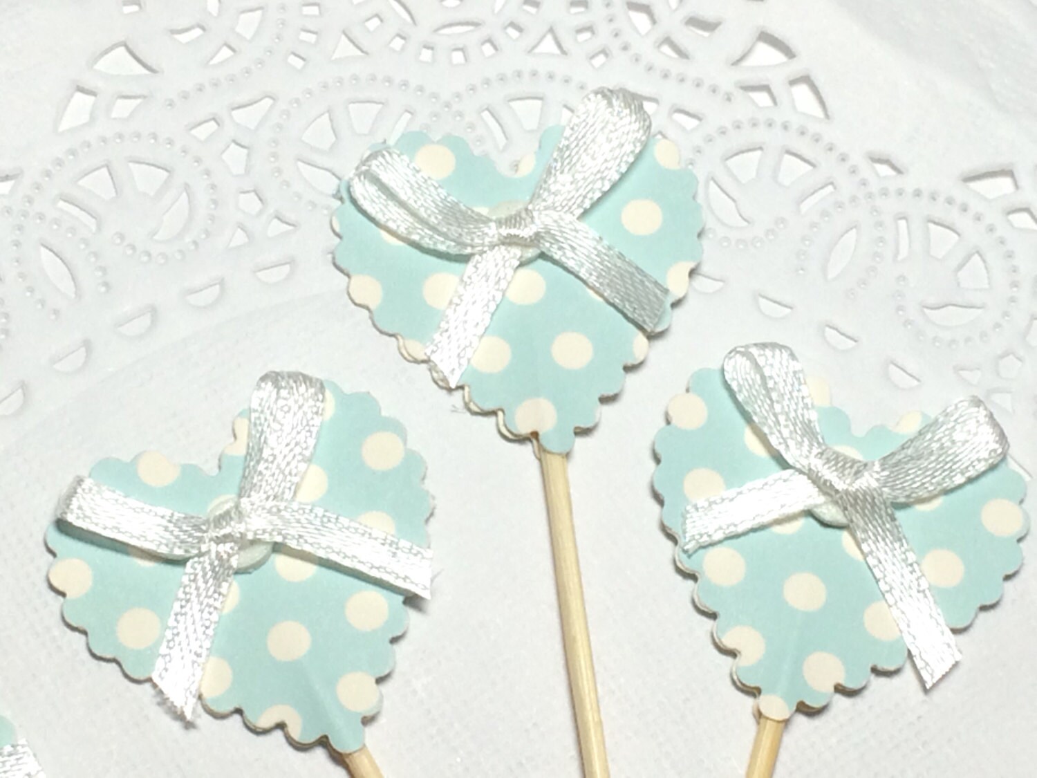 12 Hearts Blue Polkadot Cupcake Toppers Wedding Cake Toppers | Etsy