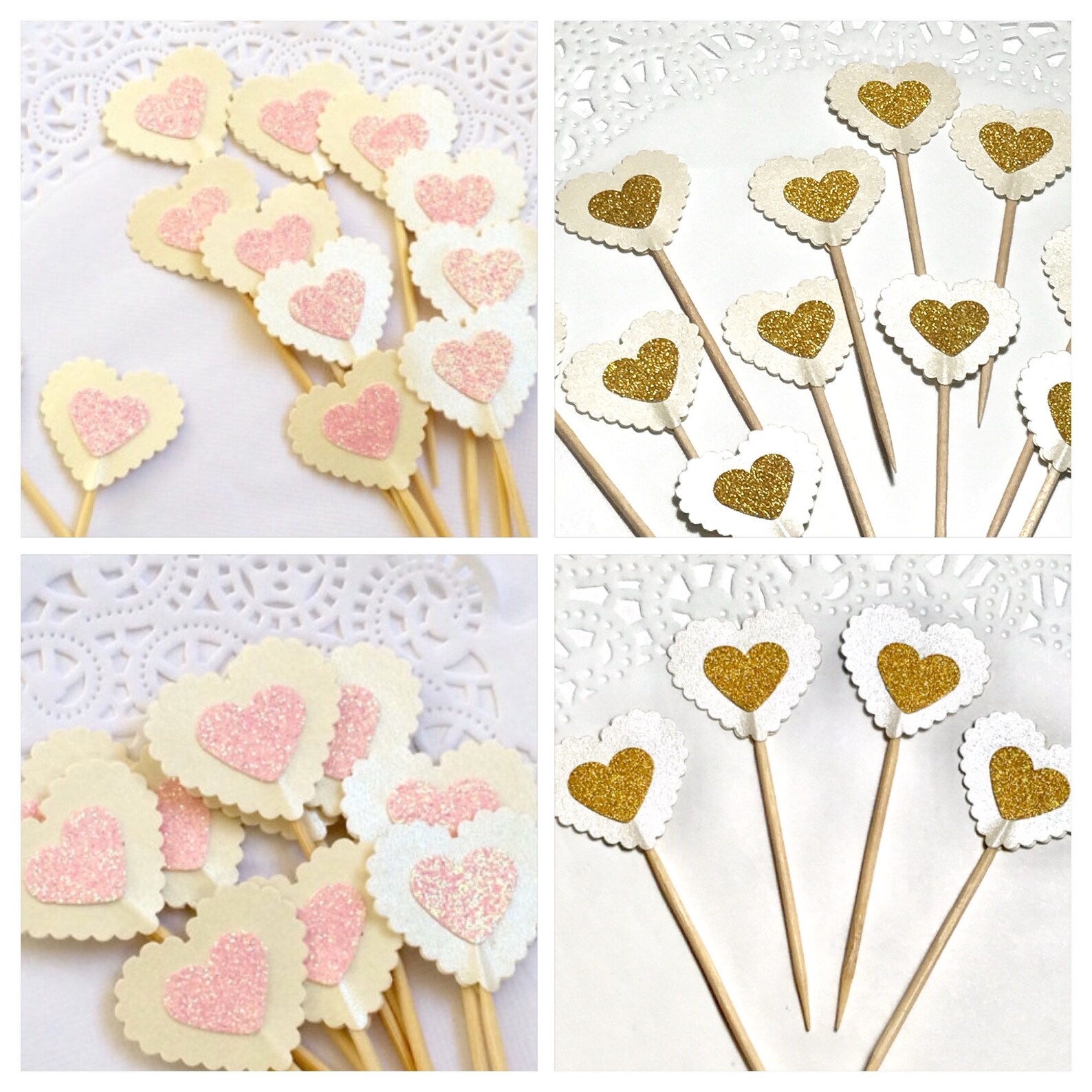 Toppers de cupcakes, toppers de pastel de corazón de marfil y rosa ...