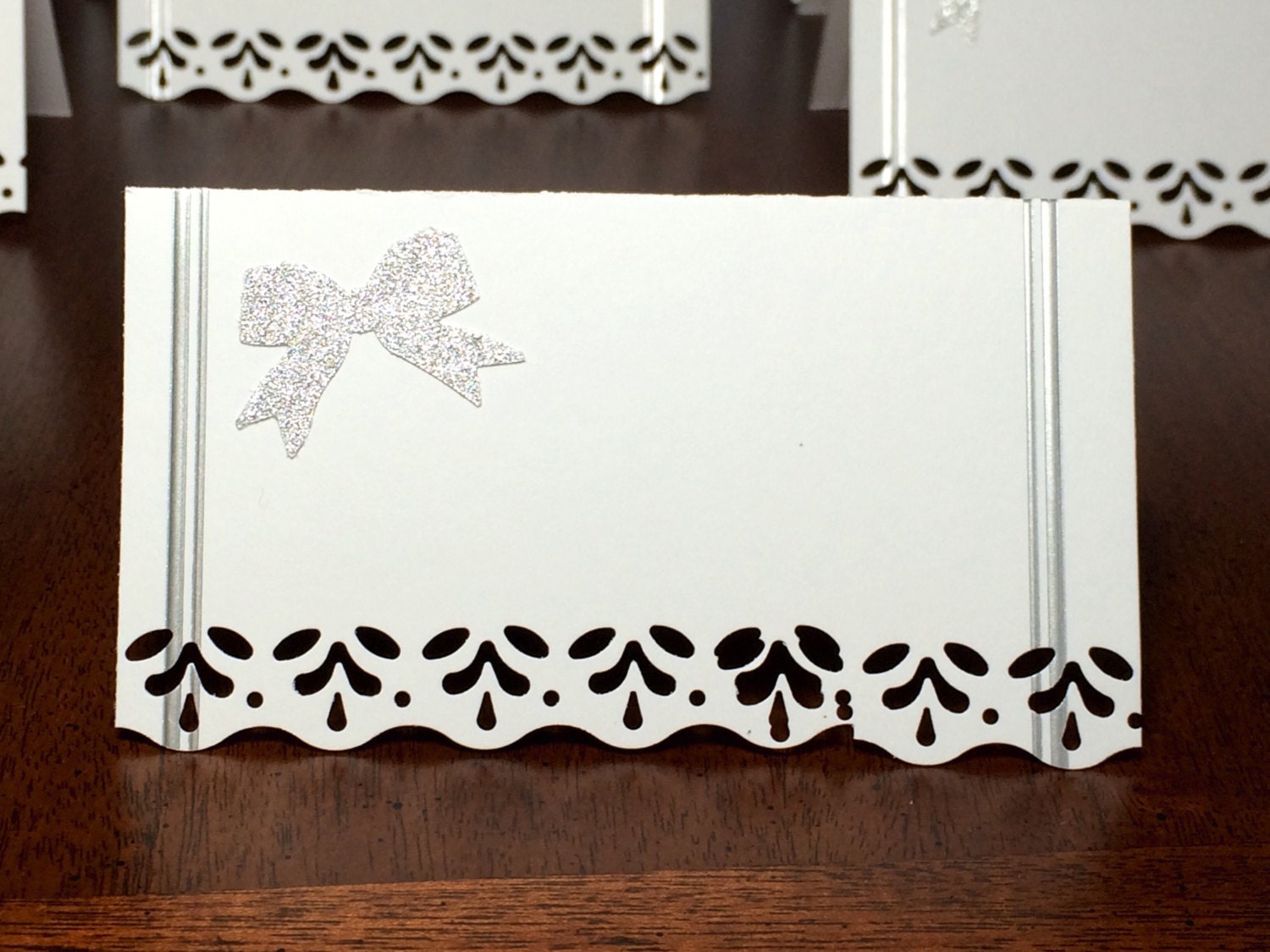 Handmade Place Cards, Glittery Bow Place Cards, Elegant Wedding Place ...