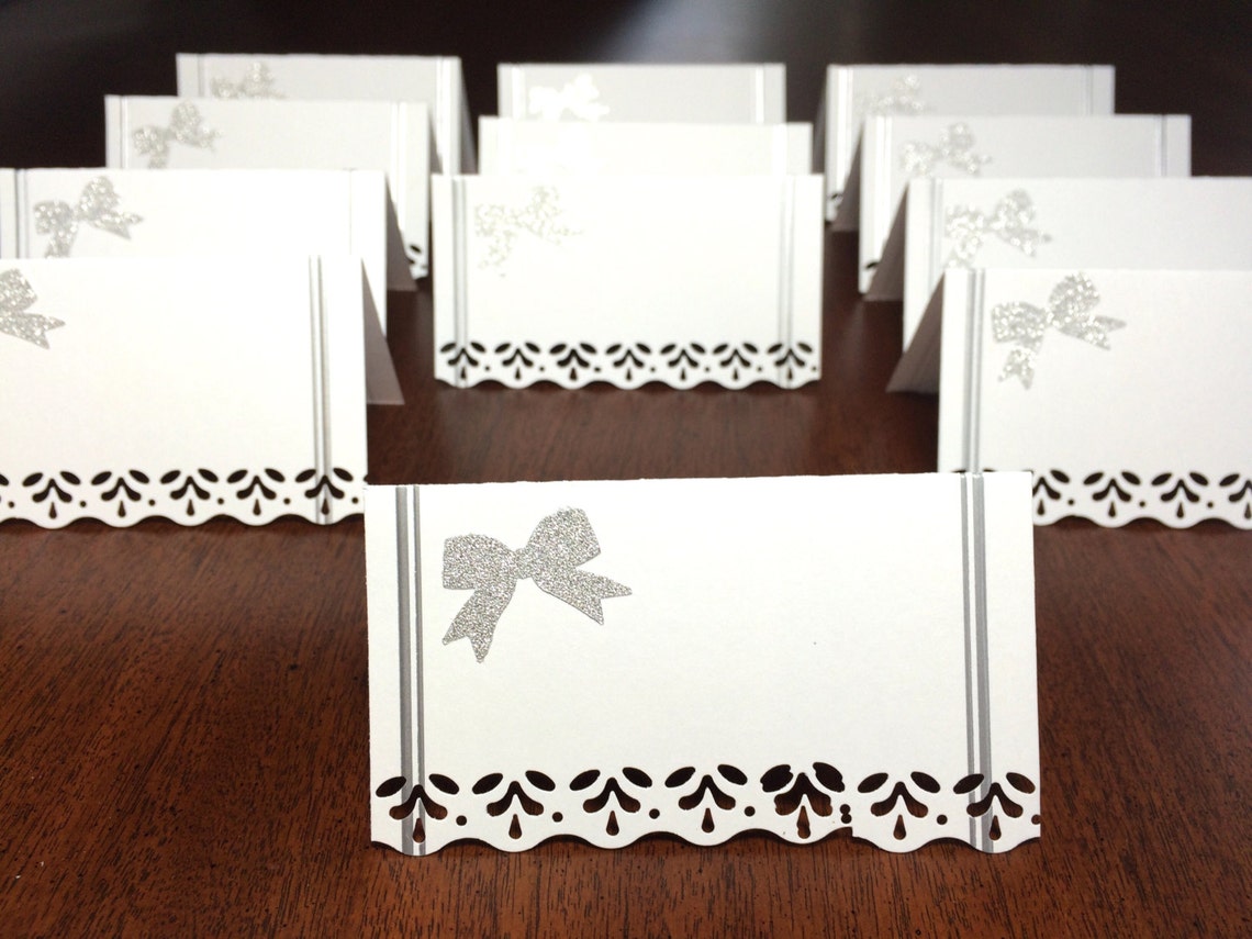 Handmade Place Cards, Glittery Bow Place Cards, Elegant Wedding Place ...