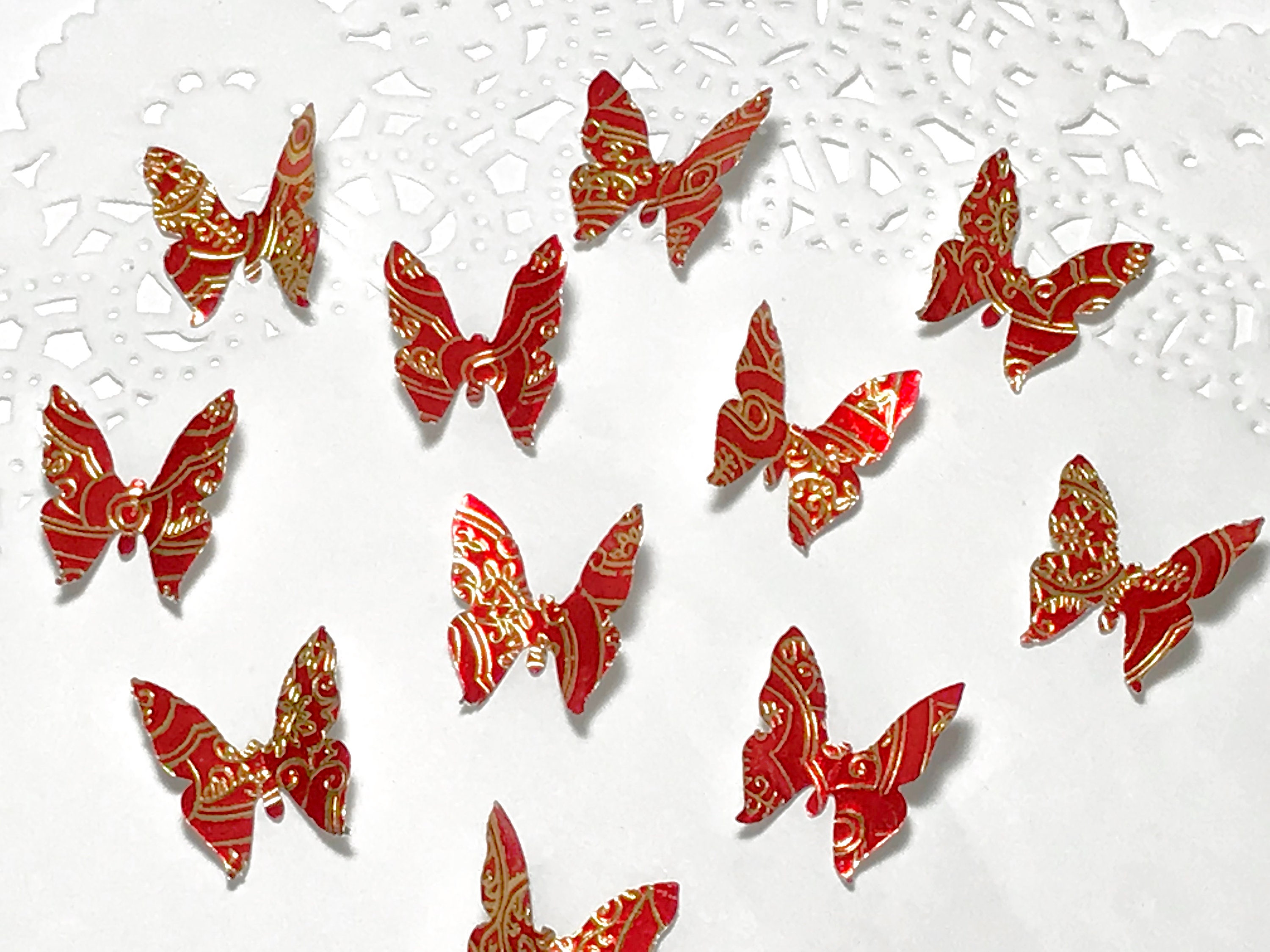 50 Gold and Red Metallic Butterfly Confetti, Wedding Confetti ...