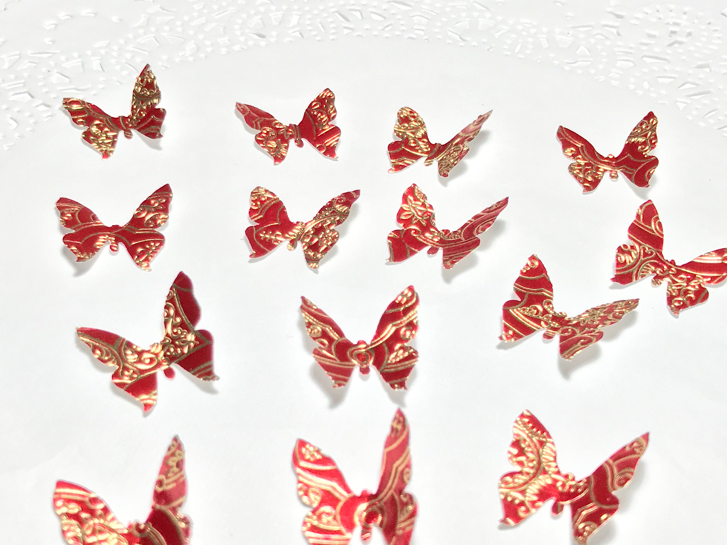 50 Gold and Red Metallic Butterfly Confetti, Wedding Confetti ...