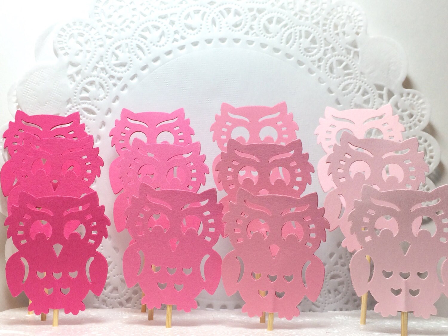 12 Pink Owls Cupcake Toppers, Valentine Cupcake Topper, Pink Owl ...