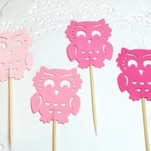 12 Pink Owls Cupcake Toppers, Valentine Cupcake Topper, Pink Owl ...