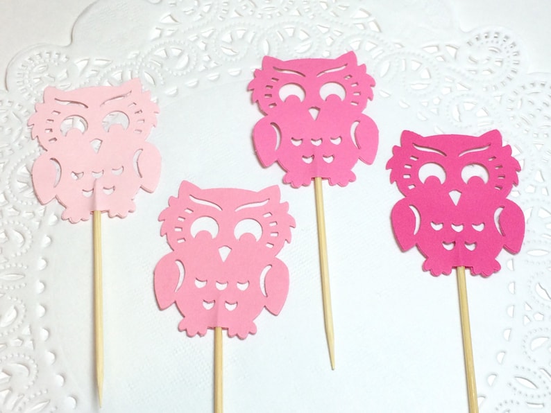 12 Pink Owls Cupcake Toppers, Valentine Cupcake Topper, Pink Owl ...