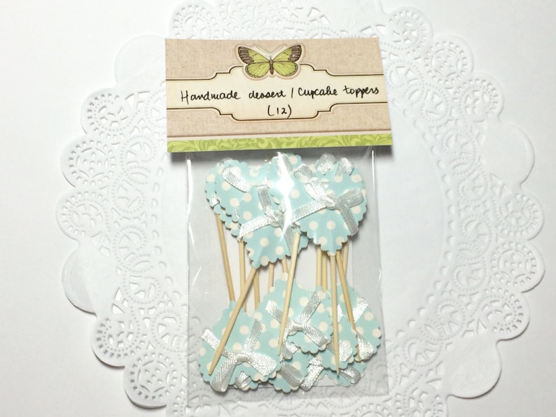 12 Hearts Blue Polkadot Cupcake Toppers Wedding Cake Toppers | Etsy