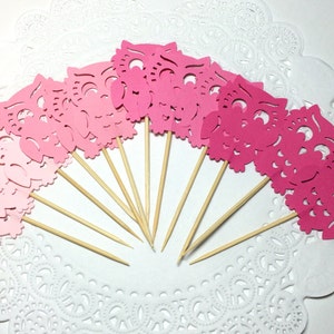 12 Pink Owls Cupcake Toppers, Valentine Cupcake Topper, Pink Owl ...