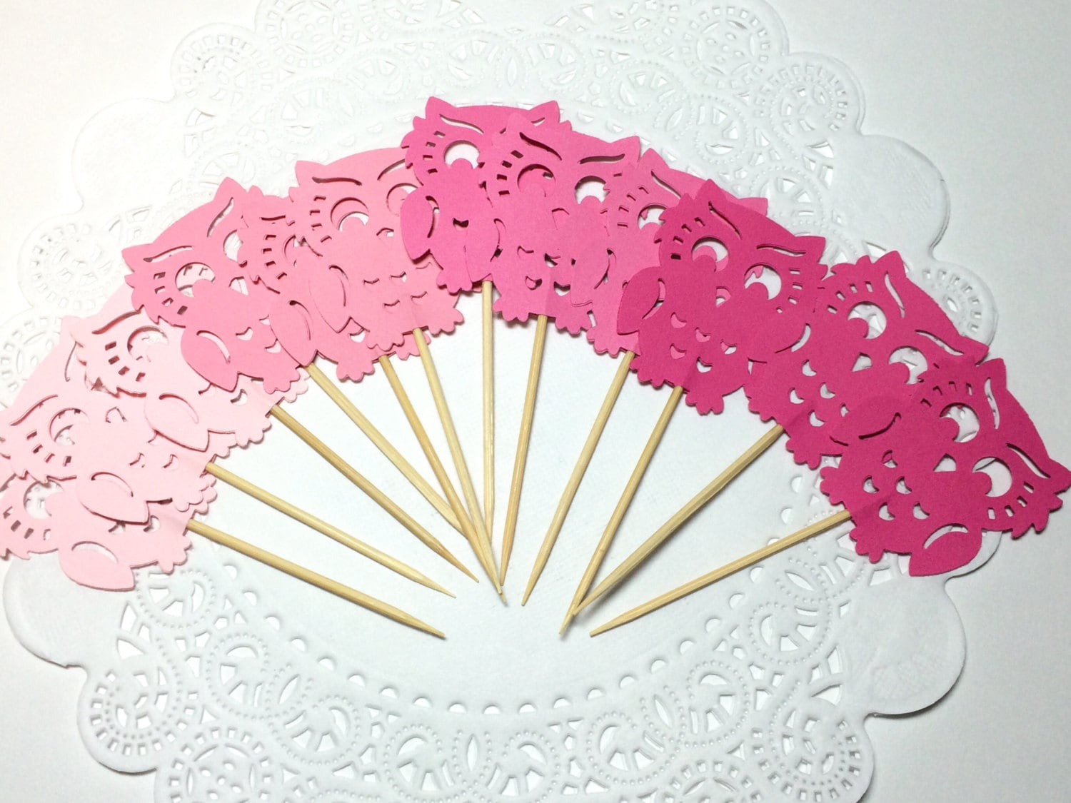 12 Pink Owls Cupcake Toppers, Valentine Cupcake Topper, Pink Owl ...