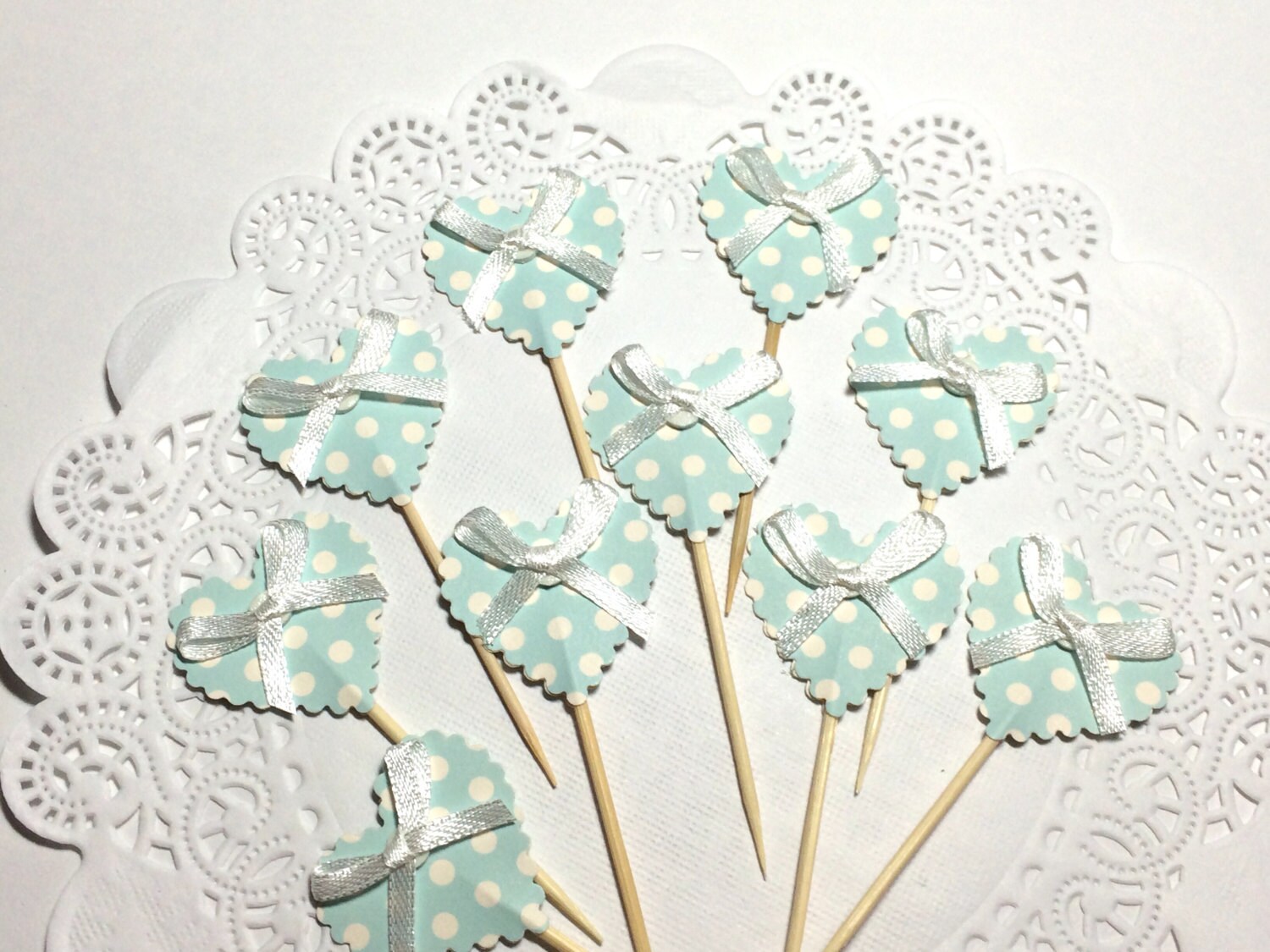 12 Hearts Blue Polkadot Cupcake Toppers Wedding Cake Toppers | Etsy