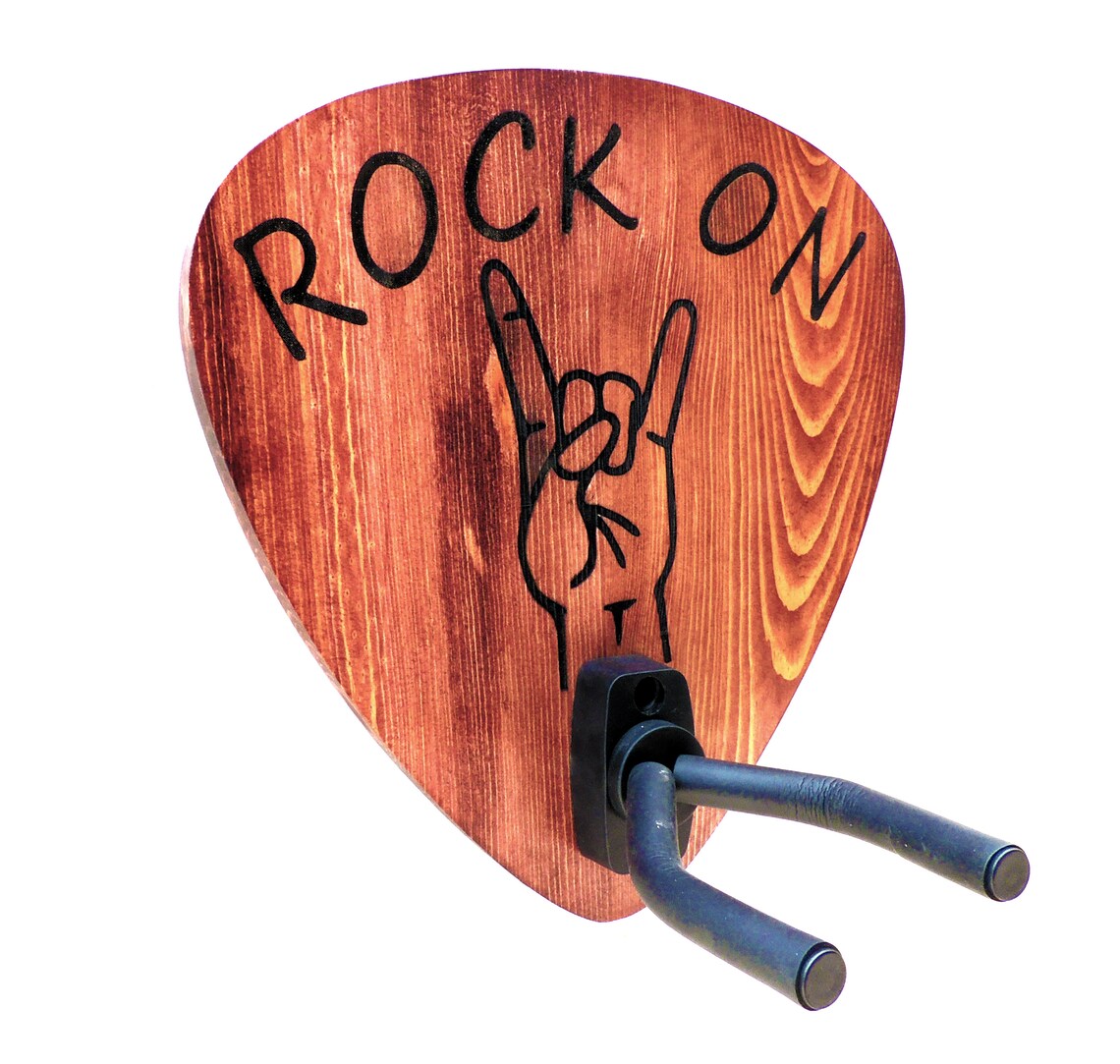 Wall Mount Guitar Hanger Rock on Guitar Hanger Pick Shaped | Etsy