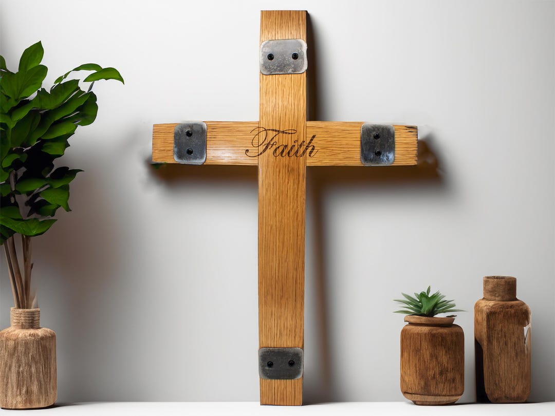 Personalized Whiskey Barrel Stave Cross - Laser Engraved Rustic Wall ...