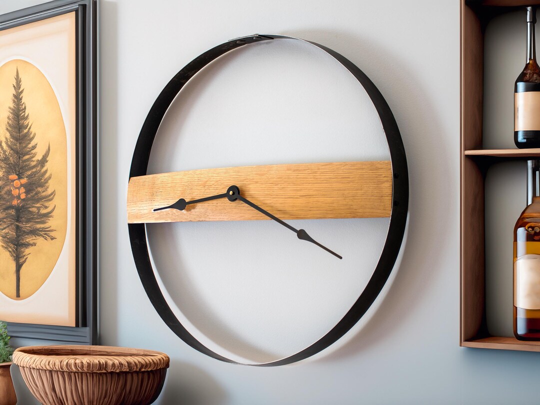 Whiskey Barrel Hoop Clock: Rustic Handmade Wood Wall Decor - Etsy