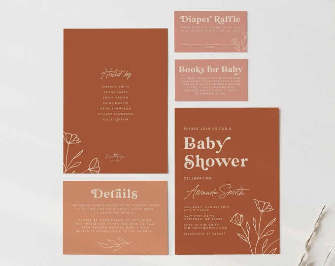 Rust Baby Shower Invitation Girl, Modern Baby Shower Invitation ...