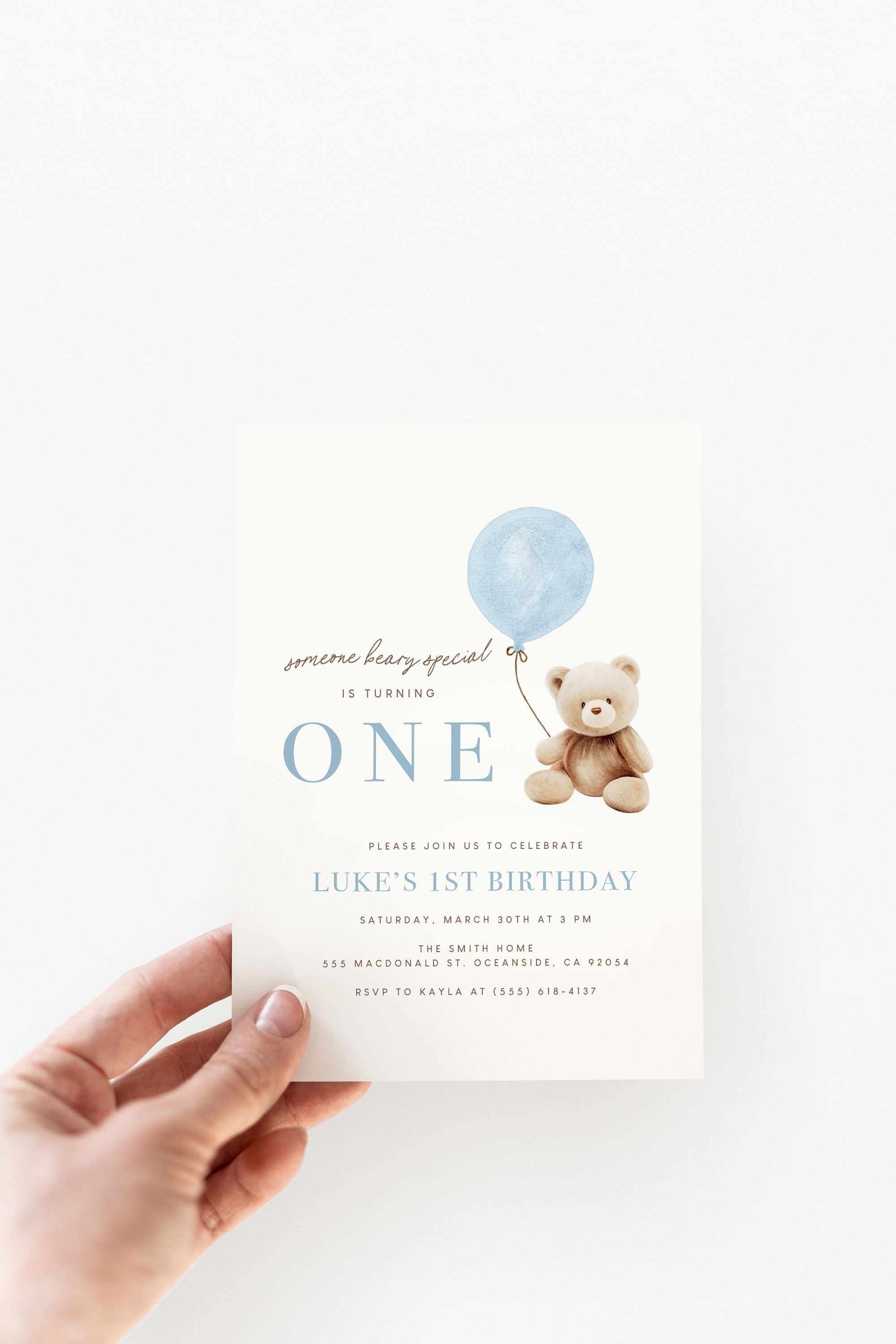 Bear Birthday Invitation Boy Teddy Bear First Birthday - Etsy