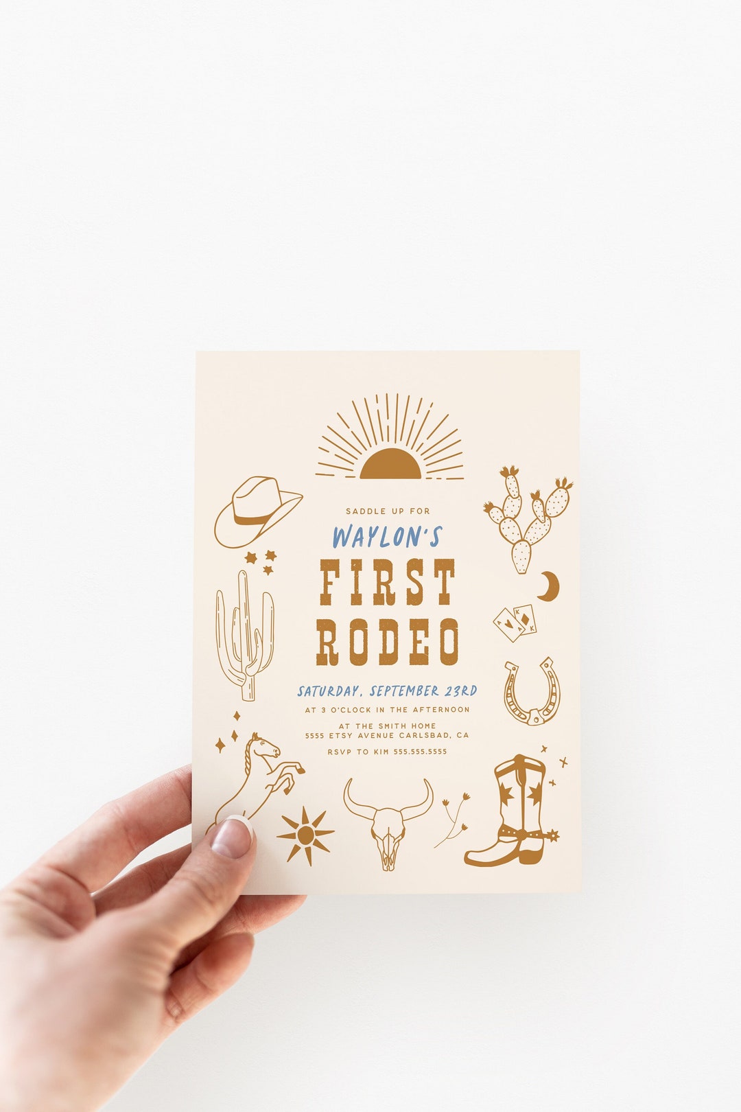 First Rodeo Birthday Invitation, Cowboy, Wild West, First Birthday ...