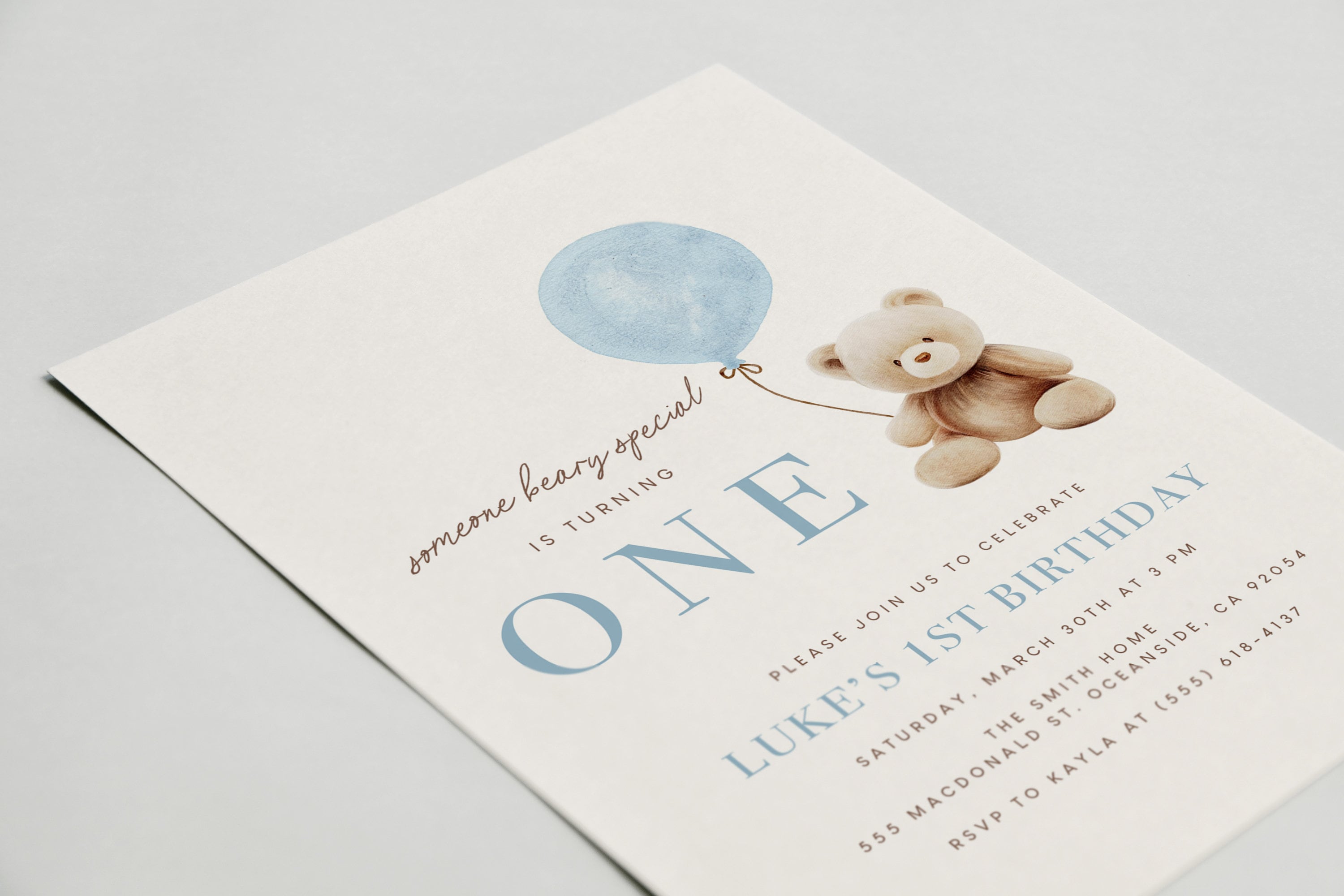 Bear Birthday Invitation Boy Teddy Bear First Birthday - Etsy