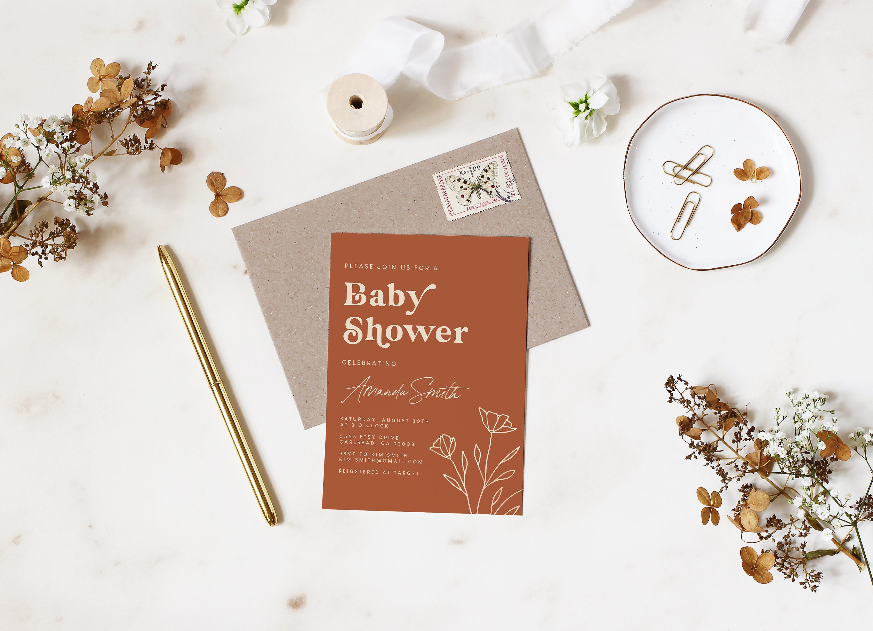 Invitations & Announcements Paper & Party Supplies Paper Rust Baby ...