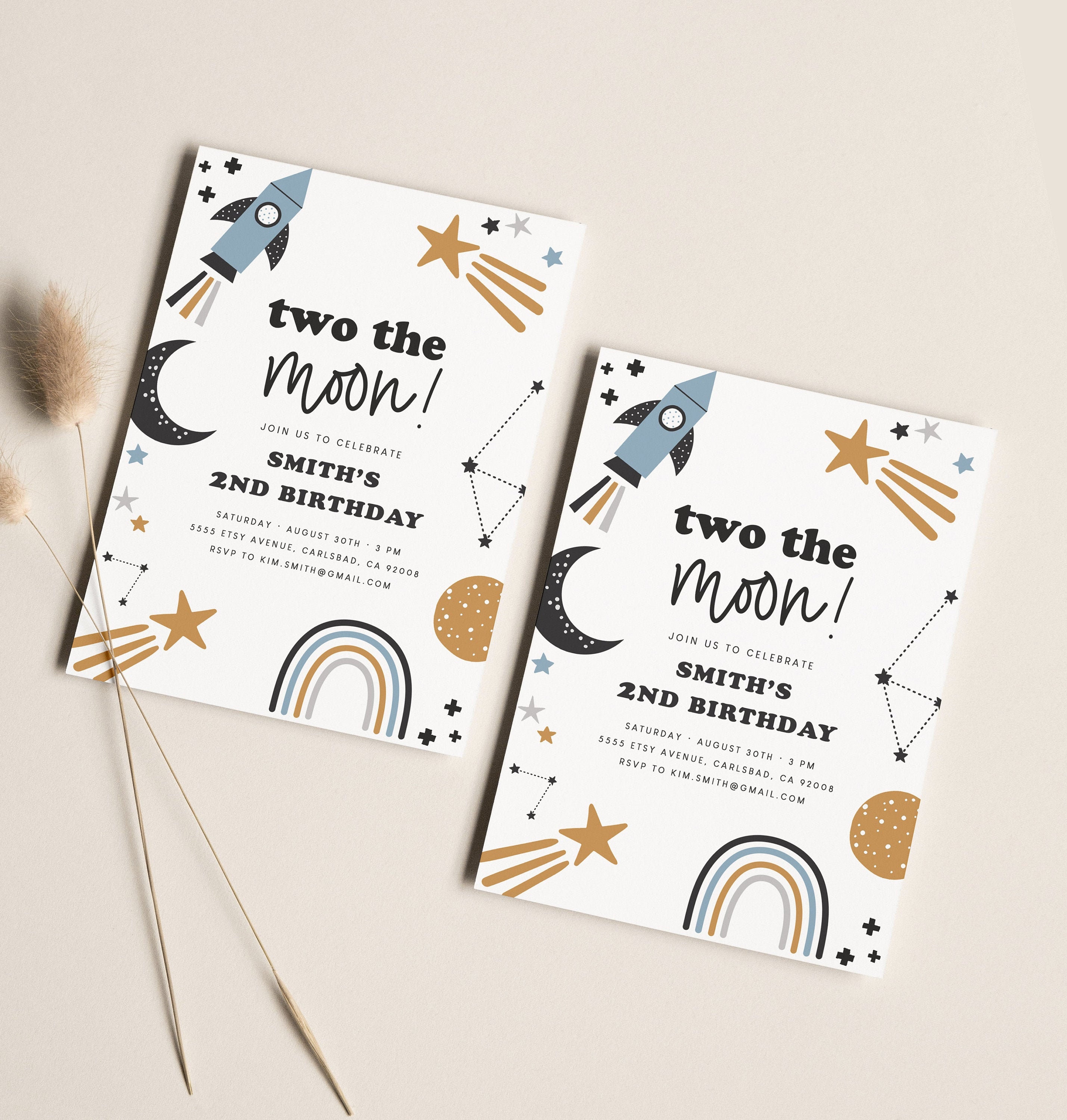 Two the Moon Birthday Invitation Space Outerspace Birthday - Etsy