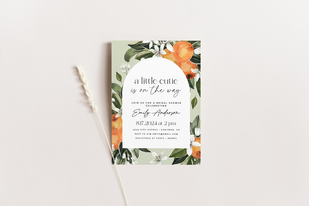 Citrus Baby Shower Invitation, a Little Cutie, Summer Baby Shower, Sage ...