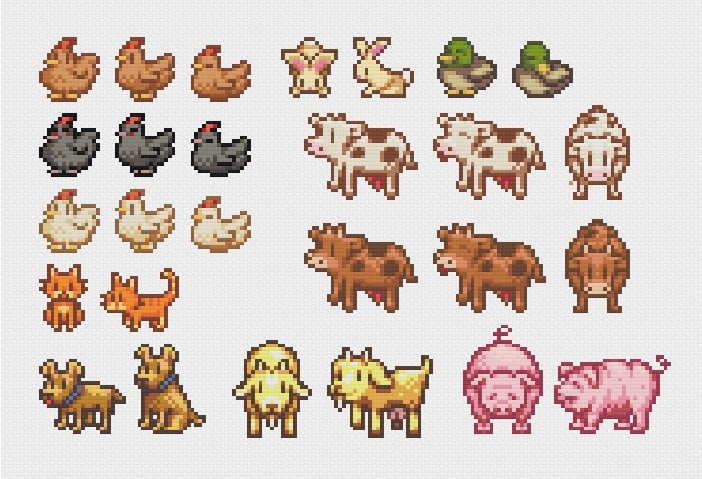 Stardew Valley Farm Animals Cross Stitch Sampler (digital File-pdf) - Etsy