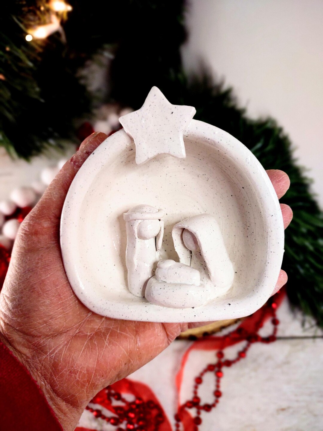 White Ceramic Mini Nativity Scene, Christmas Shelf Decor - Etsy