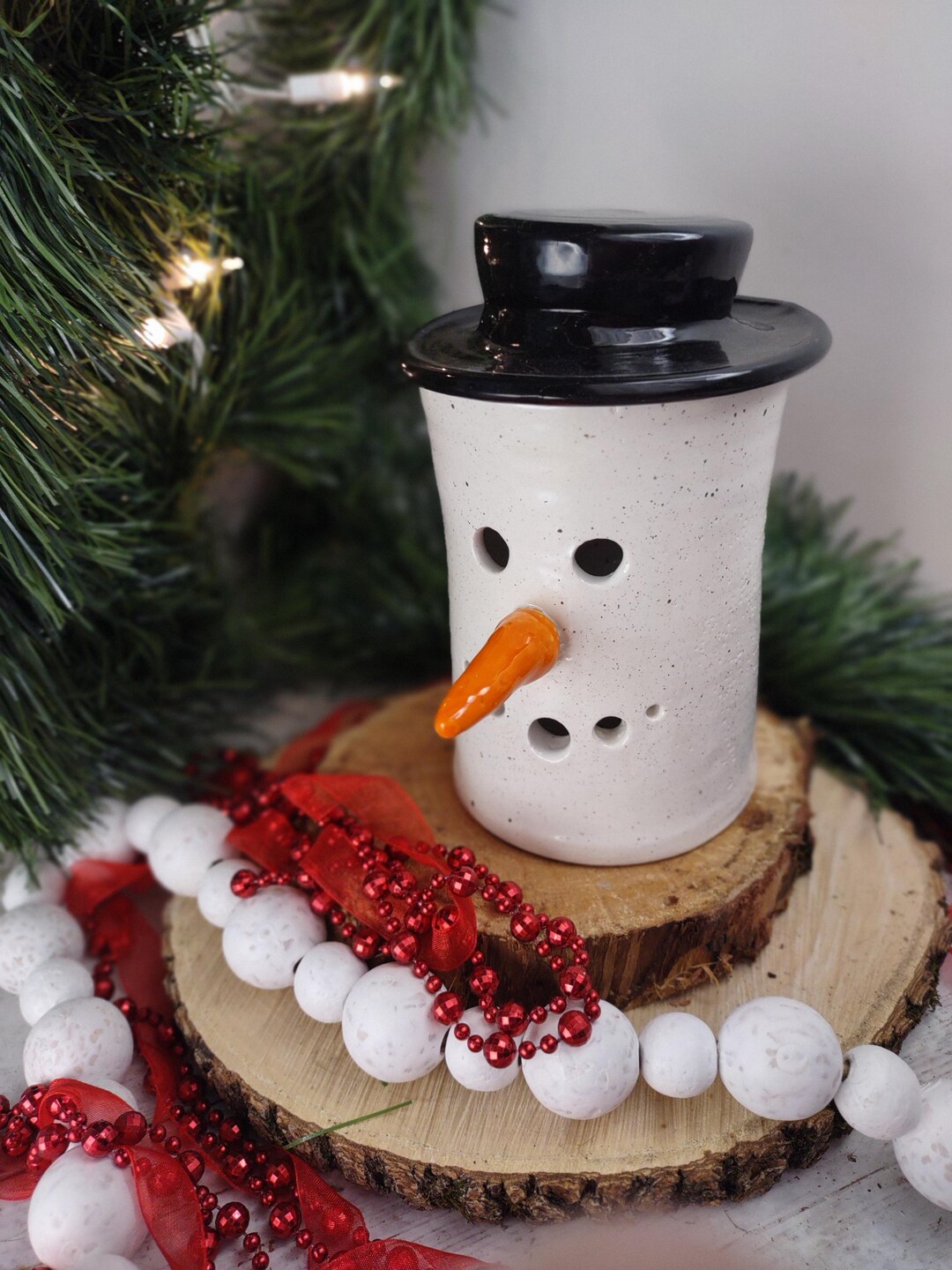 Snowman Luminary, Speckled White Glaze, Wheel-thrown and Altered, Hand ...