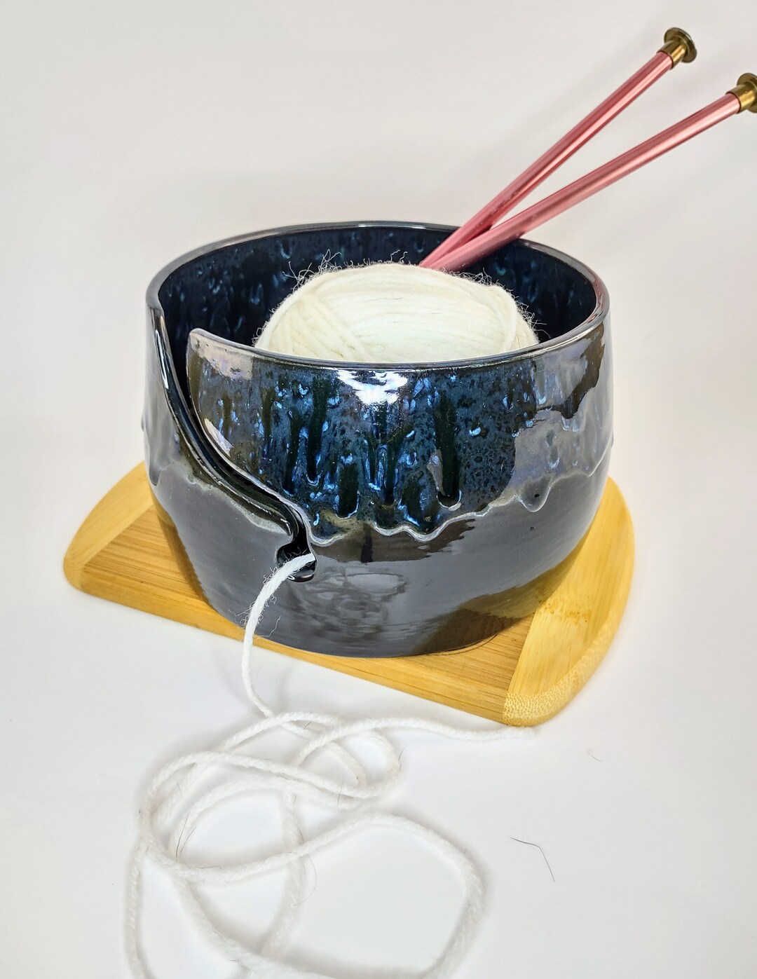 Ceramic Teal and Black Yarn Bowl, Yarn Keeper, Pottery Bowl, Ceramic ...