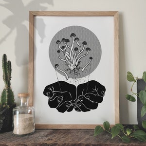 PSILOCYBIN | Mushroom Art Print | Fungus Wall Art | Trippy Line Art ...