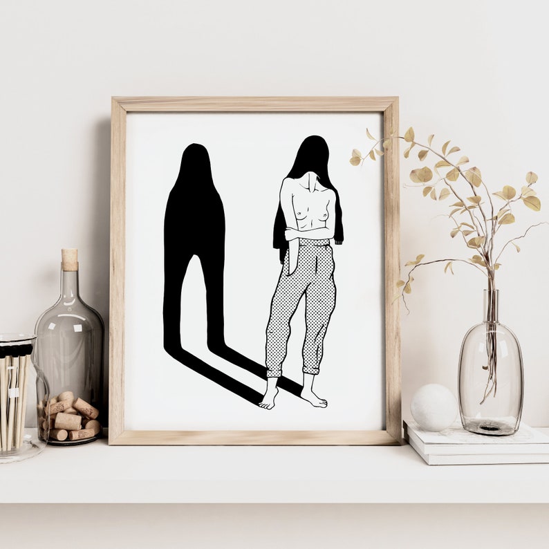 SHADOW Topless Girl Art Print Feminist Home Decor Boob - Etsy