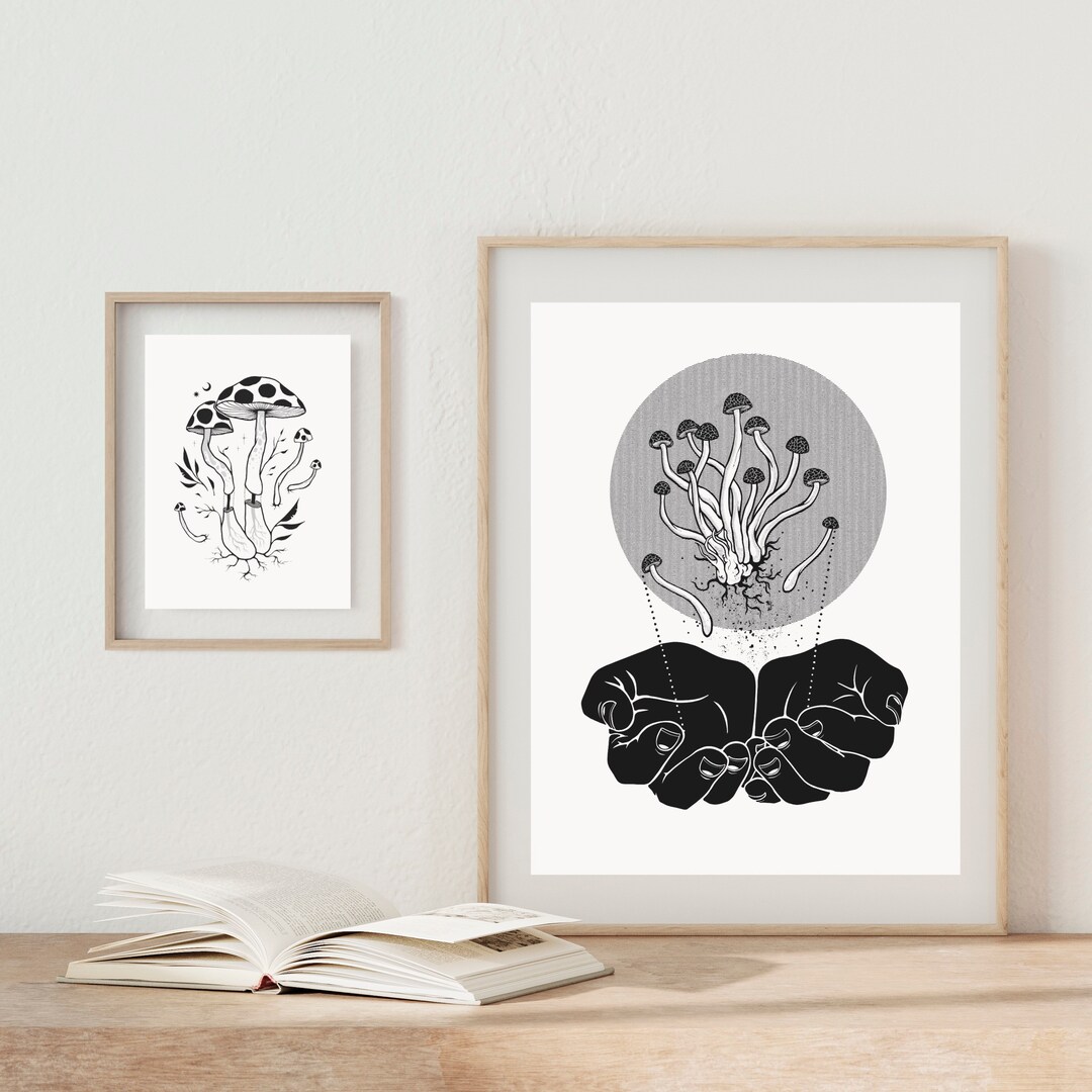 PSILOCYBIN | Mushroom Art Print | Fungus Wall Art | Trippy Line Art ...
