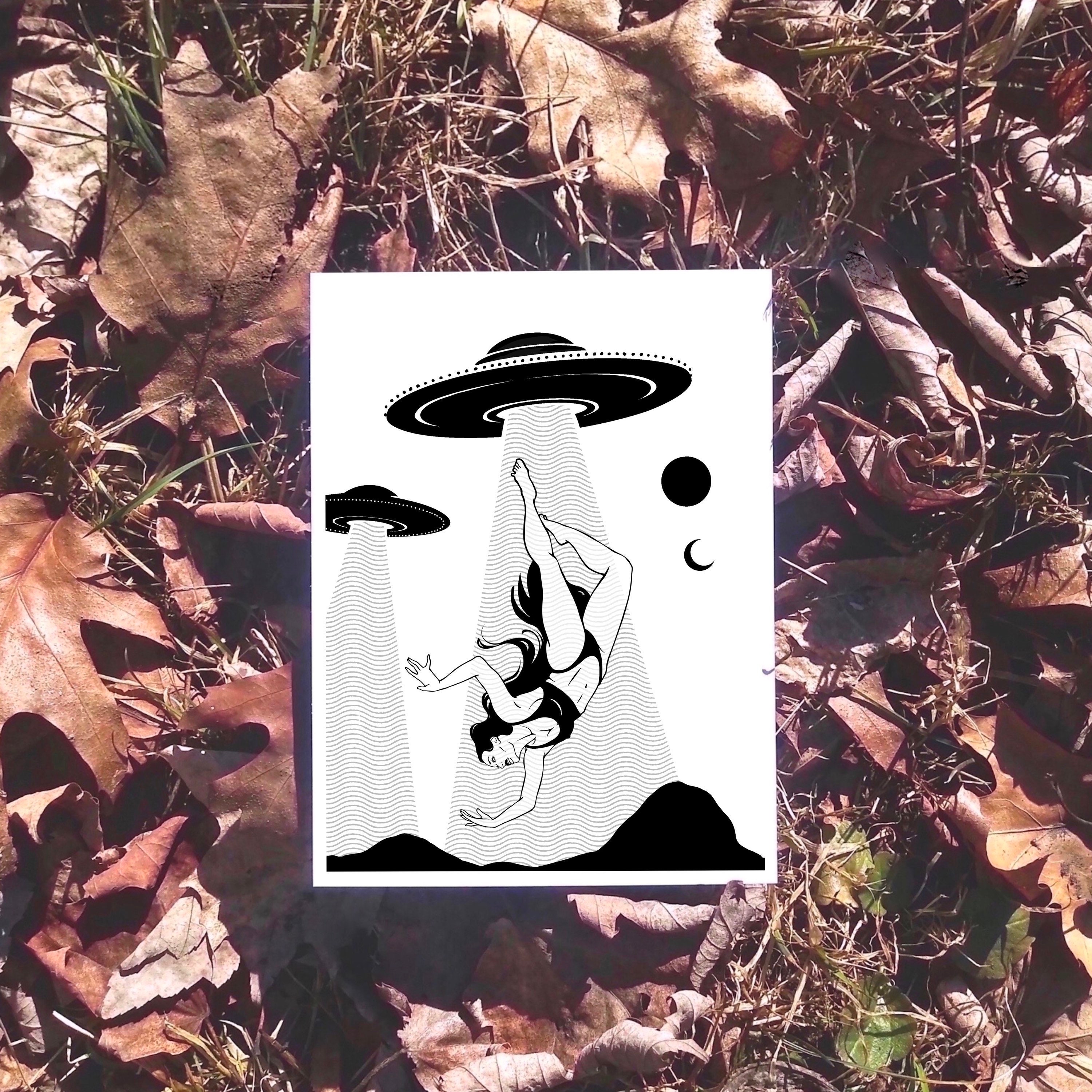ABDUCTION | UFO Art Print | Alien Drawing | Trippy Wall Art | Weird ...