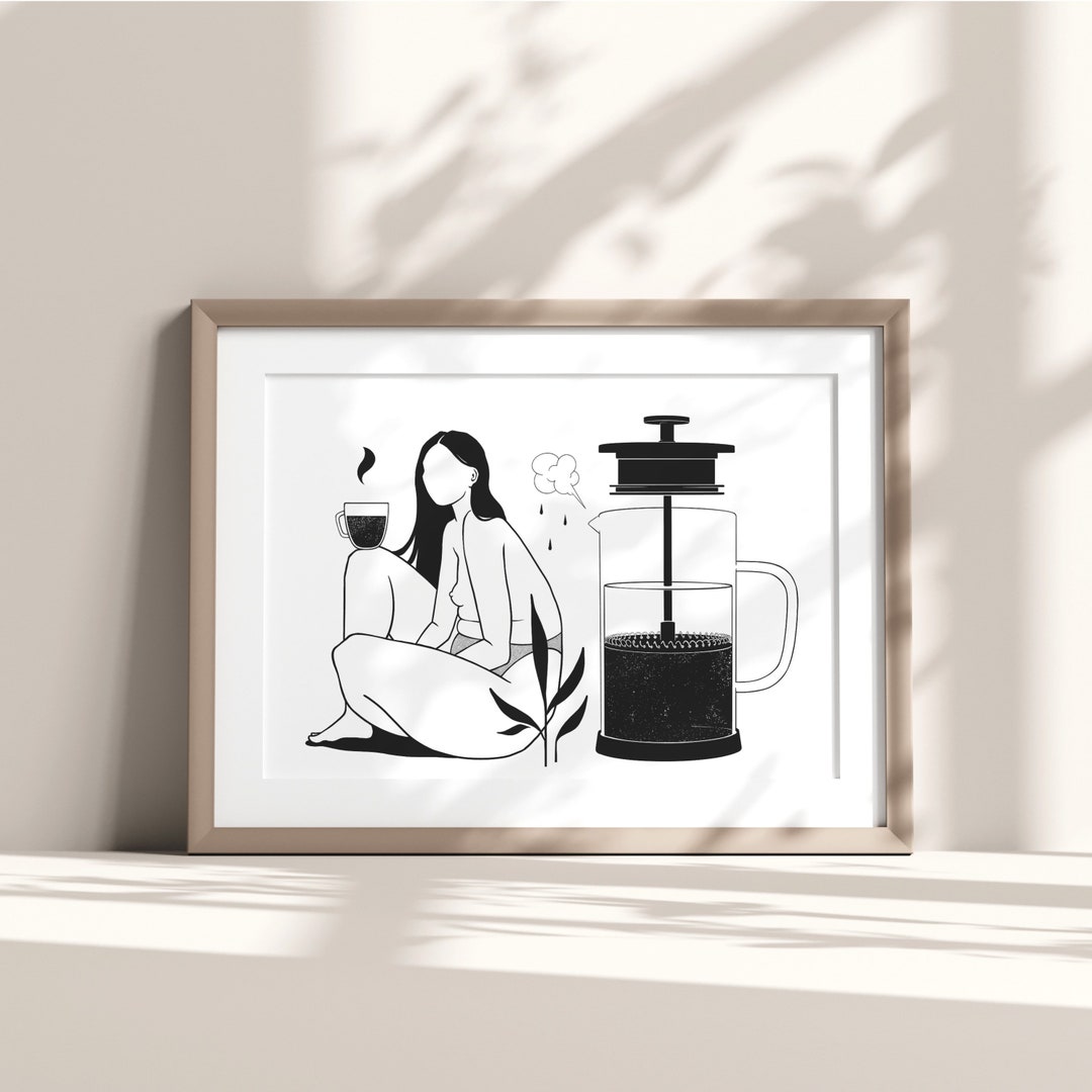 French Press Coffee Art Print Surreal Wall Art Best Friend T