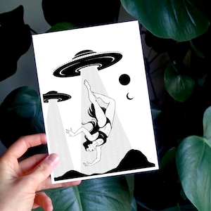 ABDUCTION | UFO Art Print | Alien Drawing | Trippy Wall Art | Weird ...