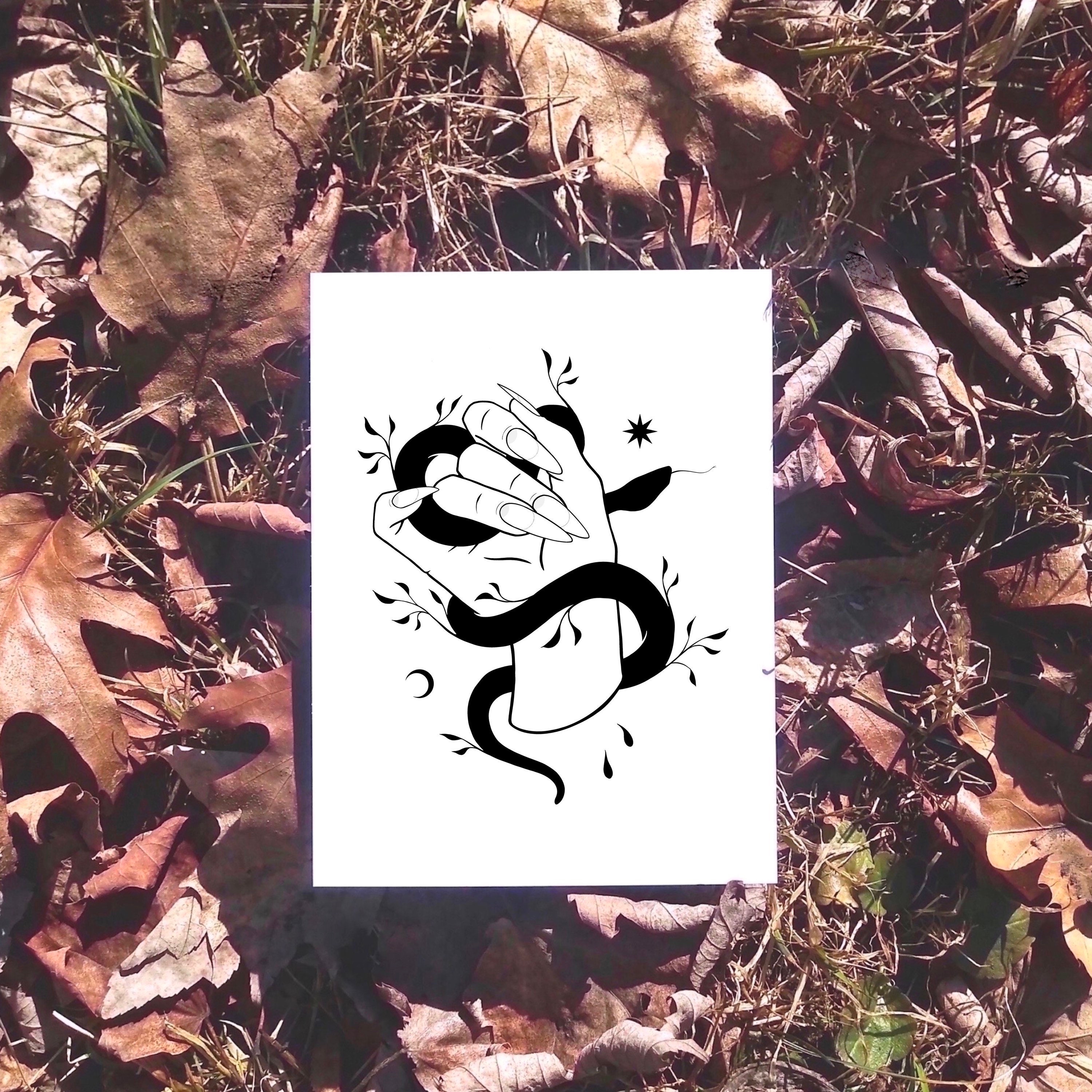 SNAKE Line Art Print Witchy Hand Art Witchy Decor - Etsy