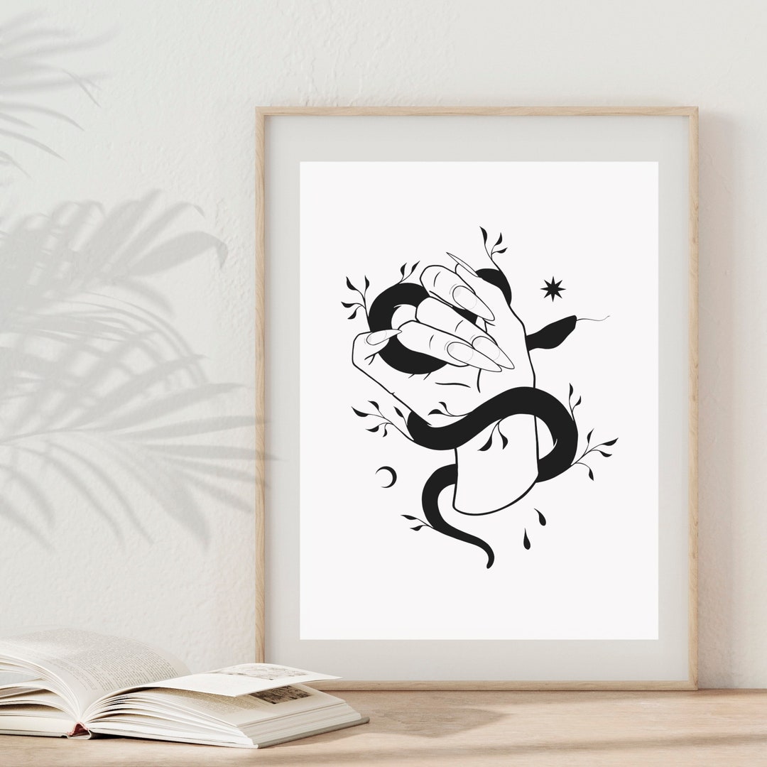 SNAKE | Line Art Print | Witchy Hand Art | Witchy Decor | Snake Wall ...