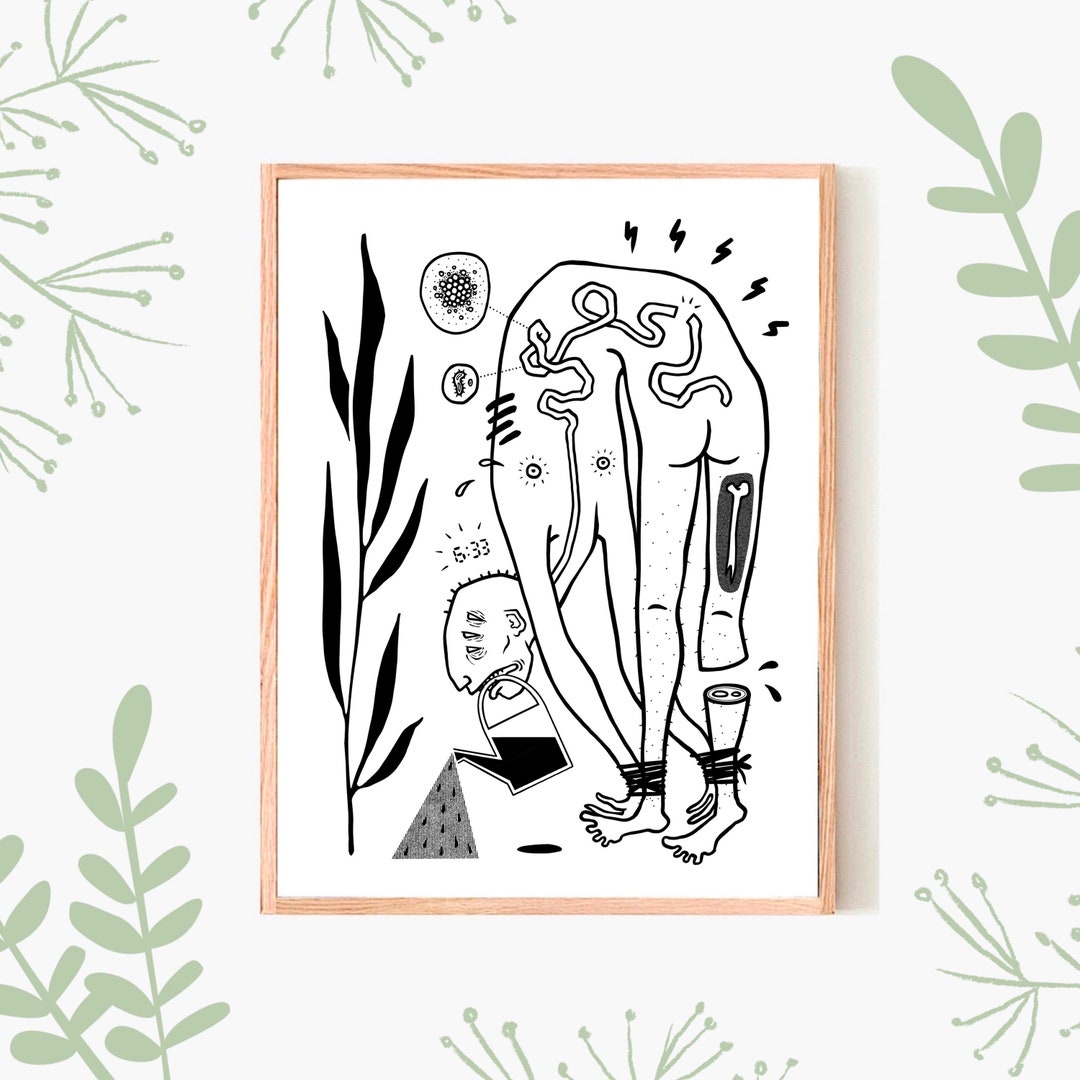 SOIL SLAVE Weird Surreal Art Print Strange Line Drawing Weird Wall Art ...