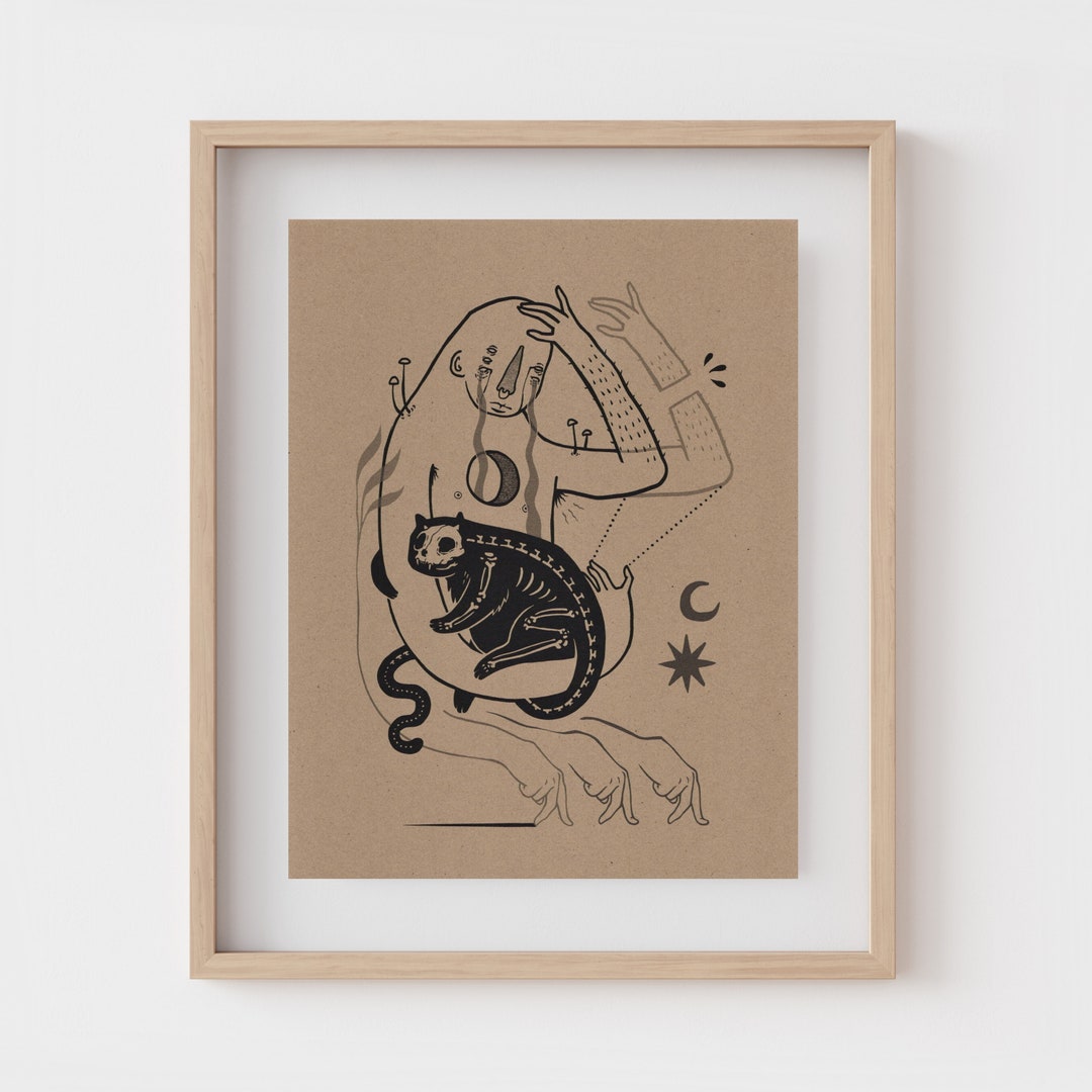 TIP TOE | Weird Cat Art Print | Strange Surreal Wall Art | Bizarre Home ...