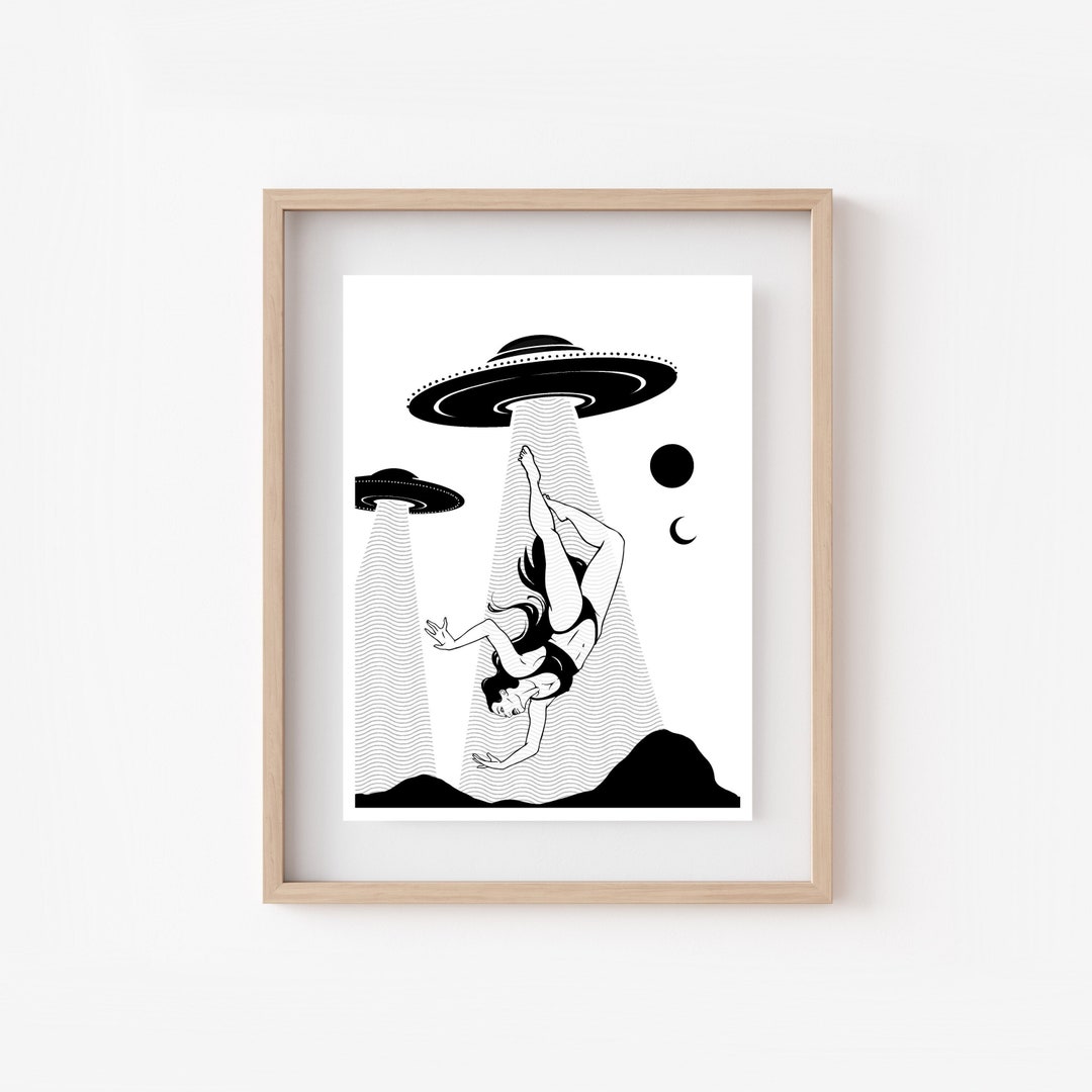 ABDUCTION | UFO Art Print | Alien Drawing | Trippy Wall Art | Weird ...