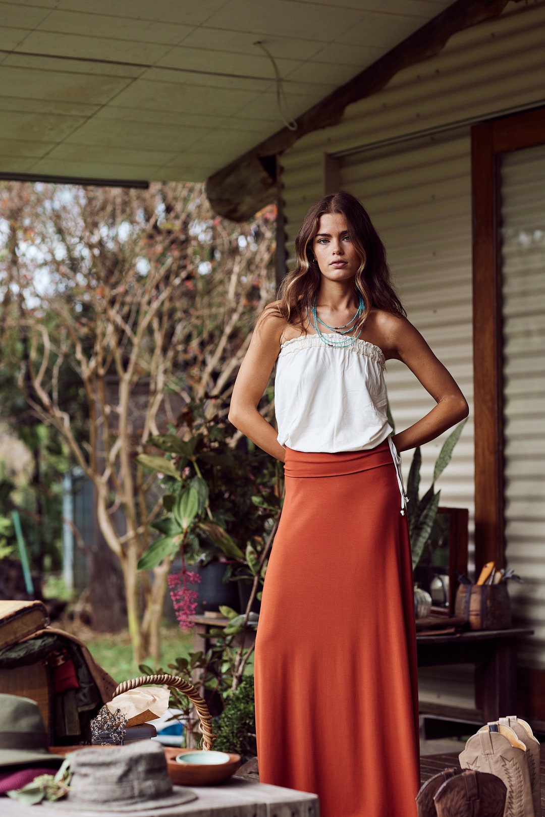 Bella Long Bamboo Skirt, Roll-band Long Skirt, Bamboo Skirt, Festival ...