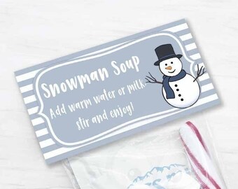 Printable Snowman Soup Treat Bag Toppers Kid's Christmas - Etsy