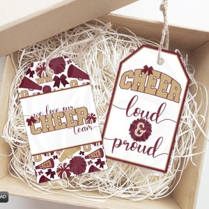 Maroon and Gold Printable Cheerleader Gift Tags, Cheer Team Coach Mom ...