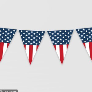 Printable Patriotic American Flag Banner, Red White Blue Stars and ...